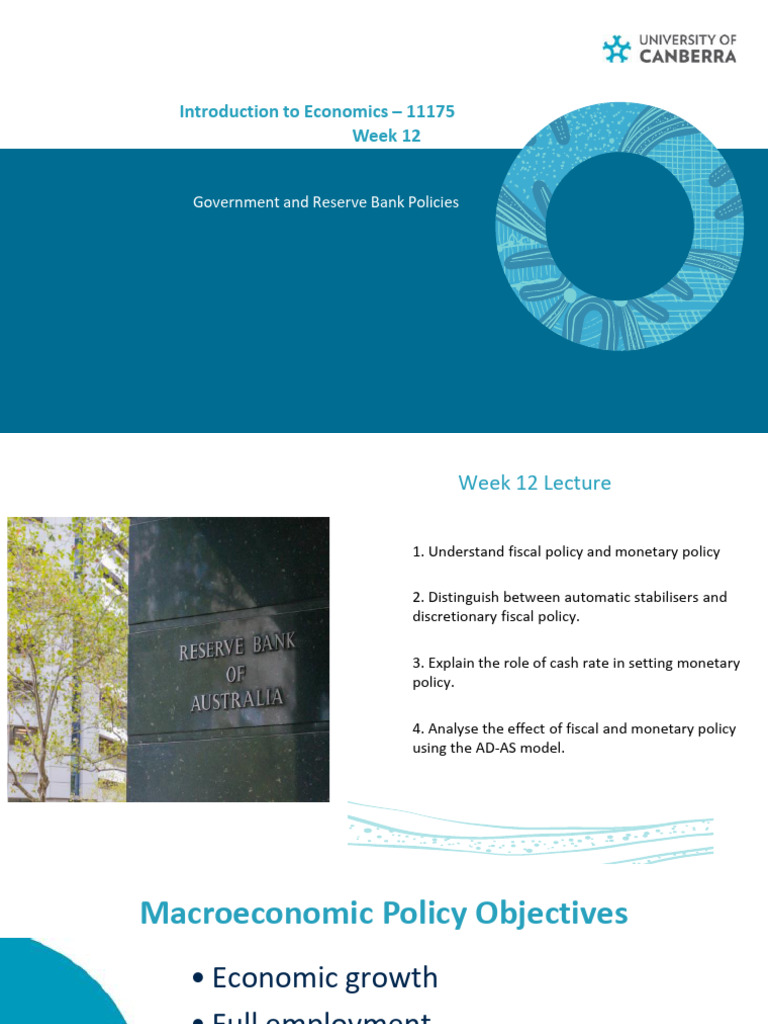 Week 12 Lecture Slides 11175 2023c | PDF | Fiscal Policy | Monetary Policy