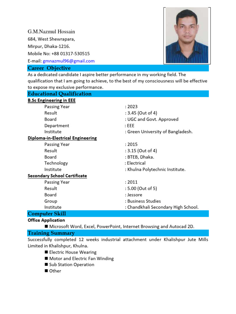 G.M.nazmul Hossain CV-1 | PDF