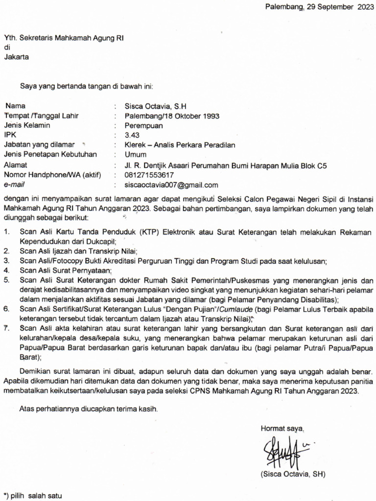Surat Lamaran Klerek Analisis Peradilan104 | PDF
