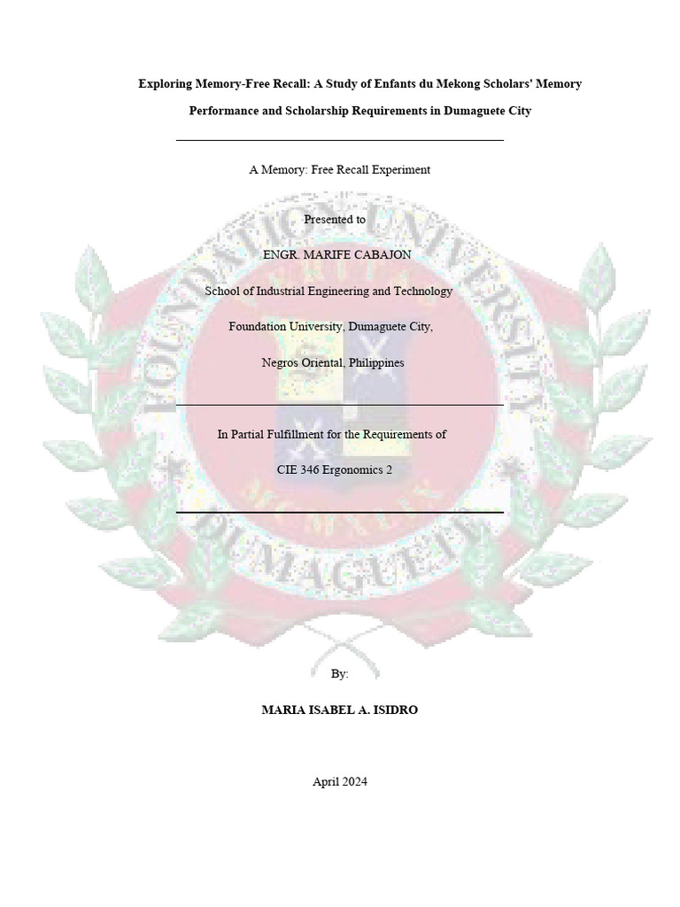 Isidro-Free Recall Experiment | PDF | Memory | Recall (Memory)