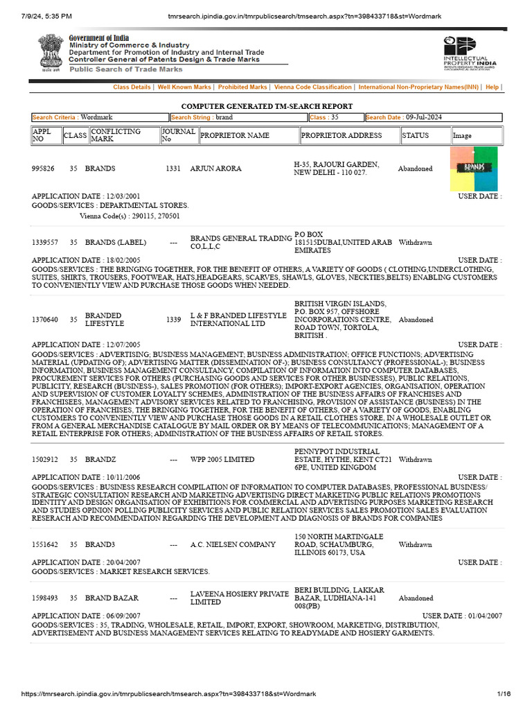 TM - Class 35 - Brand | PDF | Internet | Advertising