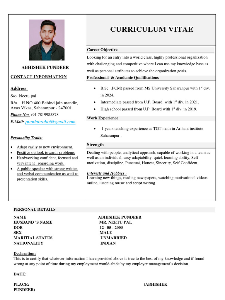 Abhishek CV | PDF | Cognition | Behavior Modification