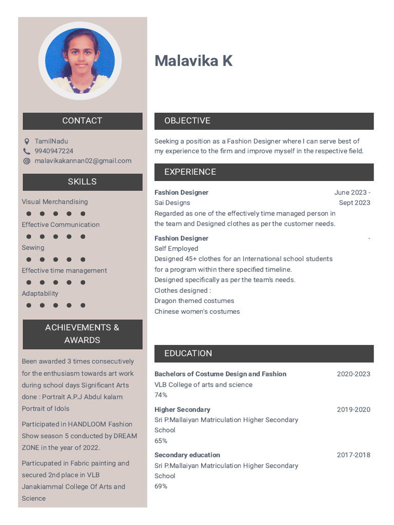 CV 2024021722203753 | PDF | Fashion | Clothing