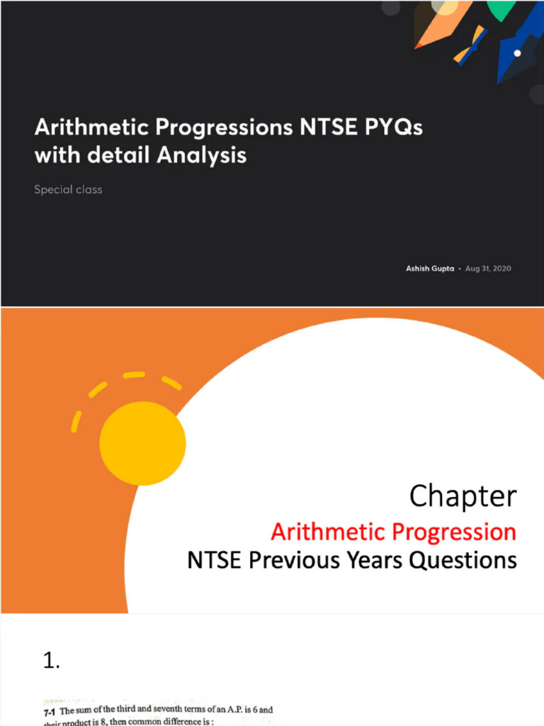 Arithmetic Progressions NTSE PYQs With Detail Analysis With Anno | PDF