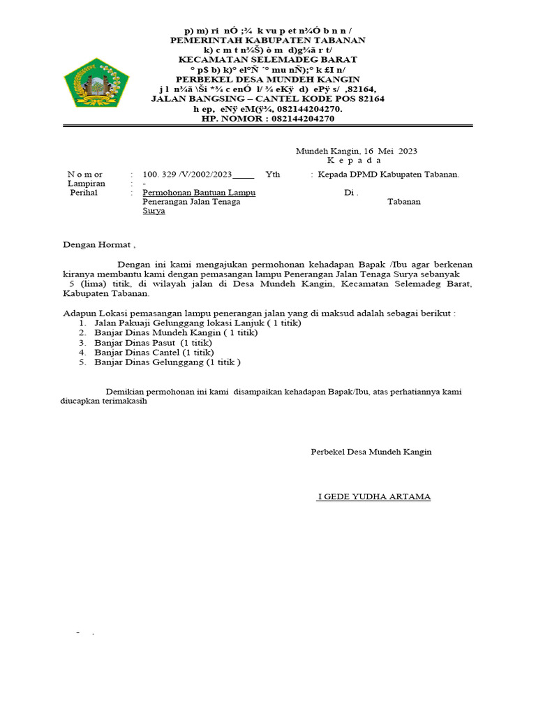 Proposal Lampu Jalan 5 Titik | PDF