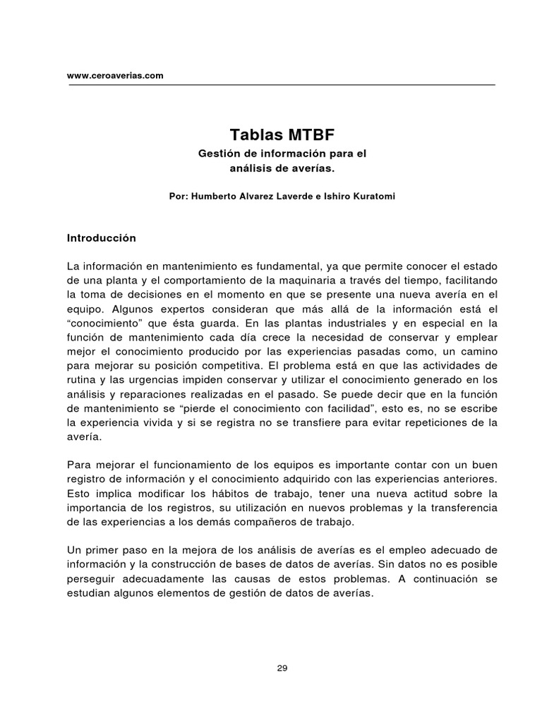 Gestion de Datos Tabla MTBF | PDF | Ingeniería de confiabilidad