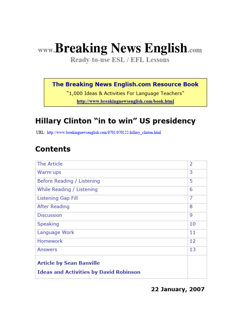 Reading BREAKING NEWS - 2 (Hillary Clinton in To Win US Presidency ...
