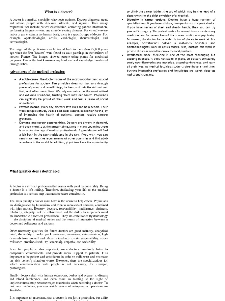 Understanding the Role of Doctors | PDF | Physician | Medicine