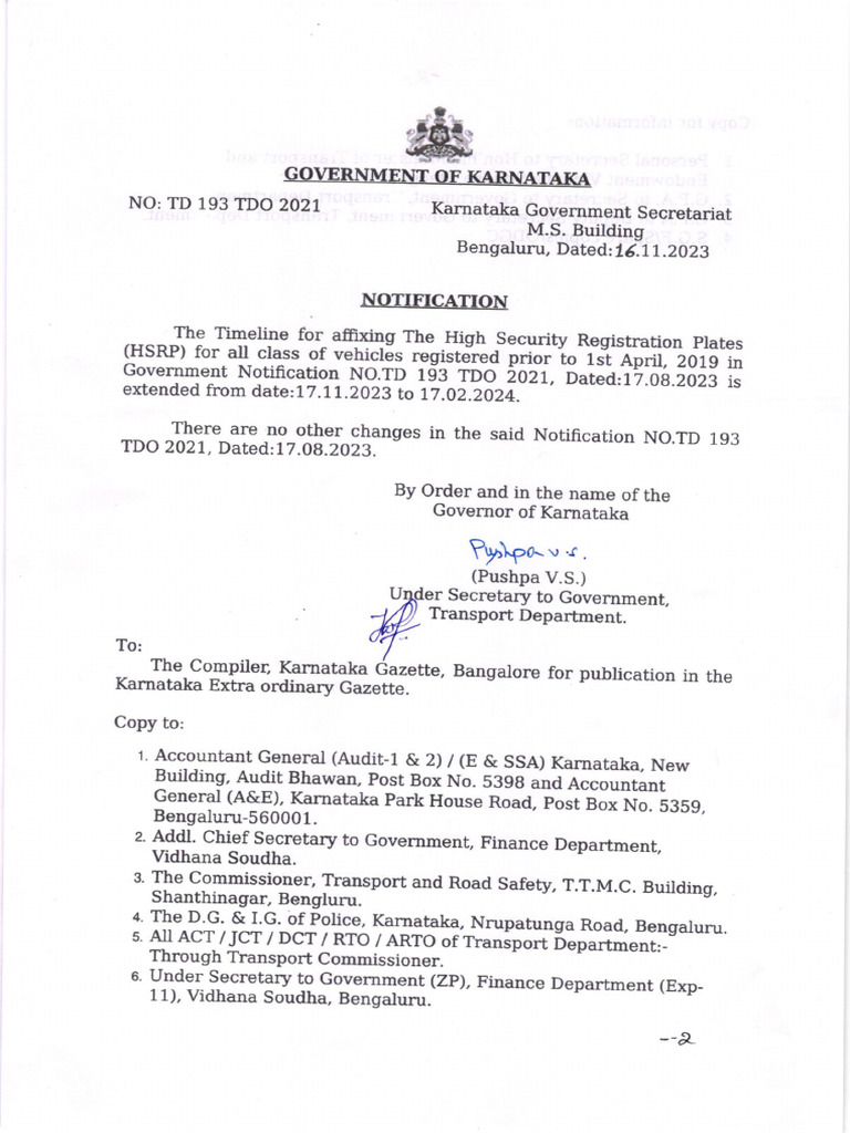 HSRPdate Extension Notification | PDF