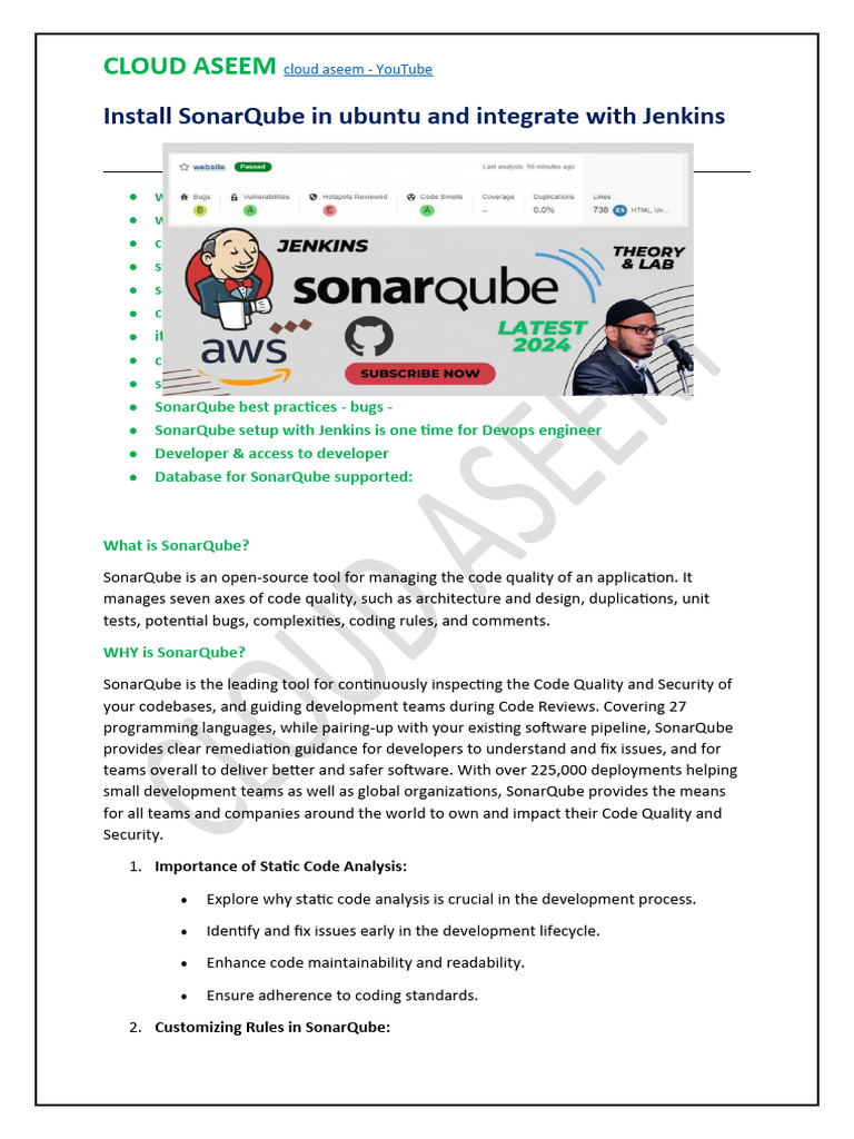 Sonarqube Intro & Setup With Jenkins | PDF | Sudo | Software Quality