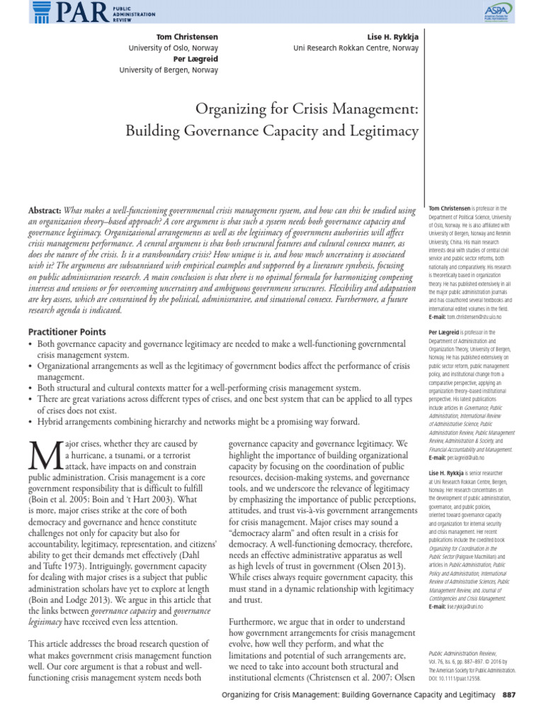Crisis Management Governance Capacity | PDF | Governance | Crisis ...