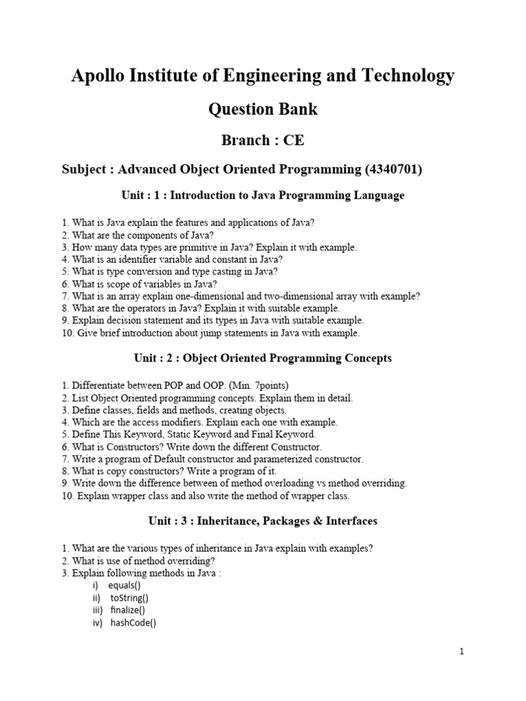 Question Bank AOOP | PDF | Method (Computer Programming) | Class (Computer Programming)