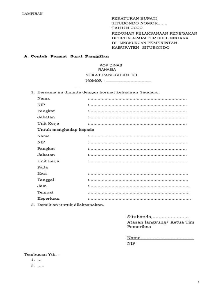Contoh Format Pada Perbup Disiplin | PDF