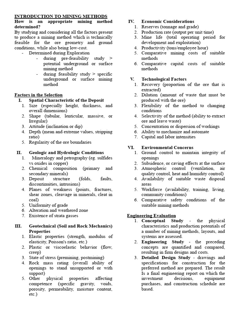 Introduction to Mining Methods | Download Free PDF | Mining | Coal Mining