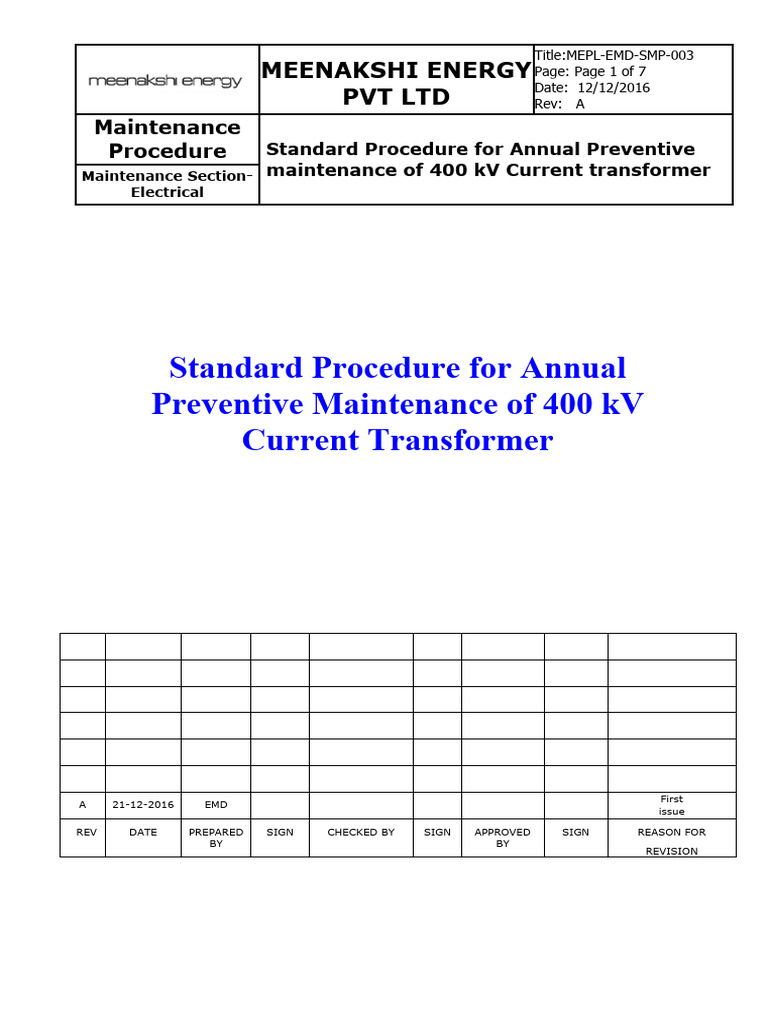 Annual Preventive Maintenace of 400kV CT | PDF | Transformer | Electricity