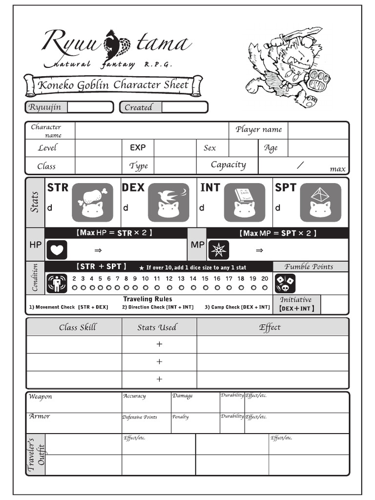 Nekogoblin Character Sheet - Ultimate Final Interactive Combo Pack ...
