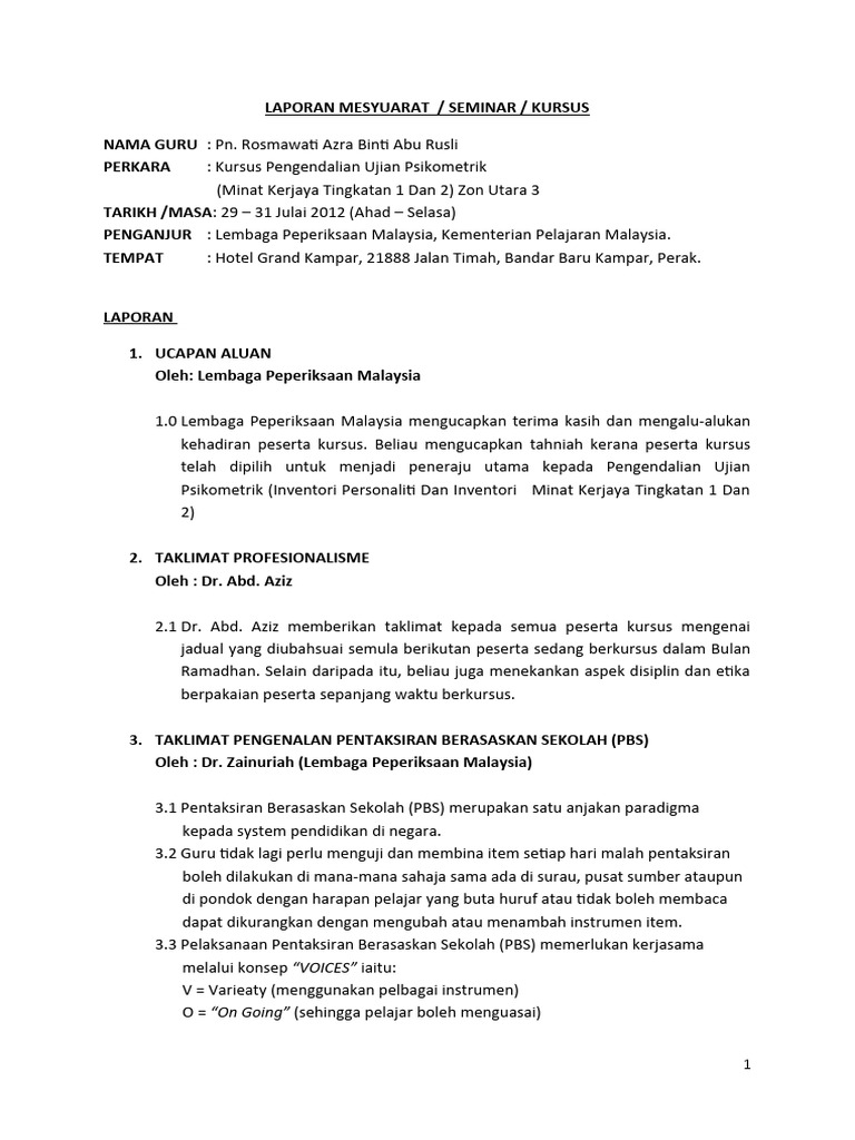 Minit Curai Pentaksiran Psikometrik Edit | PDF