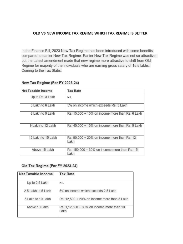 Old vs New Income Tax Regime 2023 | PDF | Taxes | Government Finances