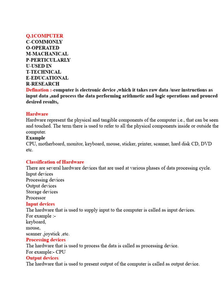Unit 1 | PDF | Random Access Memory | Printer (Computing)