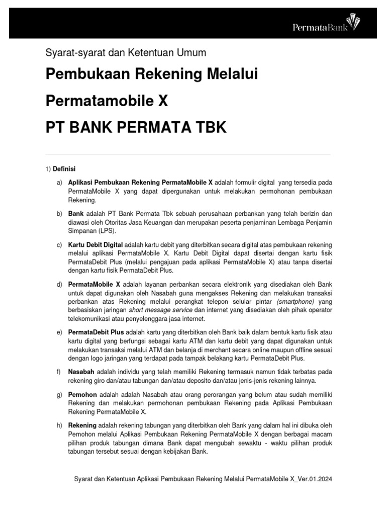 Contoh Persyaratan Dan Ketentuan Pembukaan Rekening Dari Bank Permata | PDF