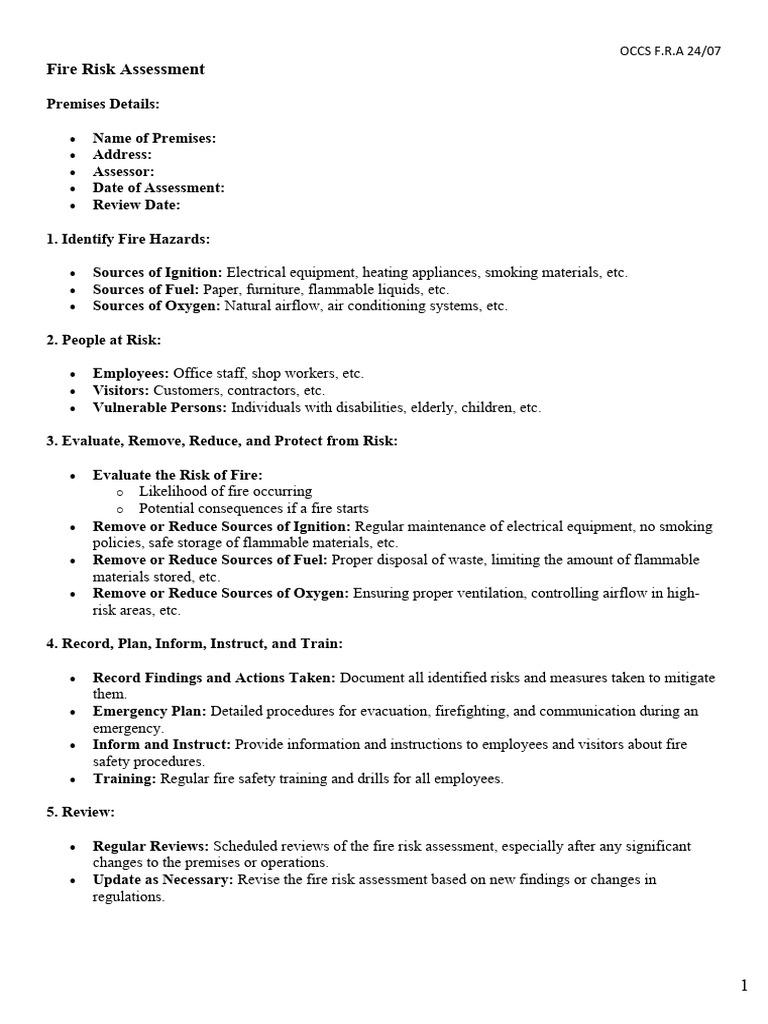 Fire Risk Assessment Checklist OCCS FRA 24.07 | PDF | Fire Safety ...