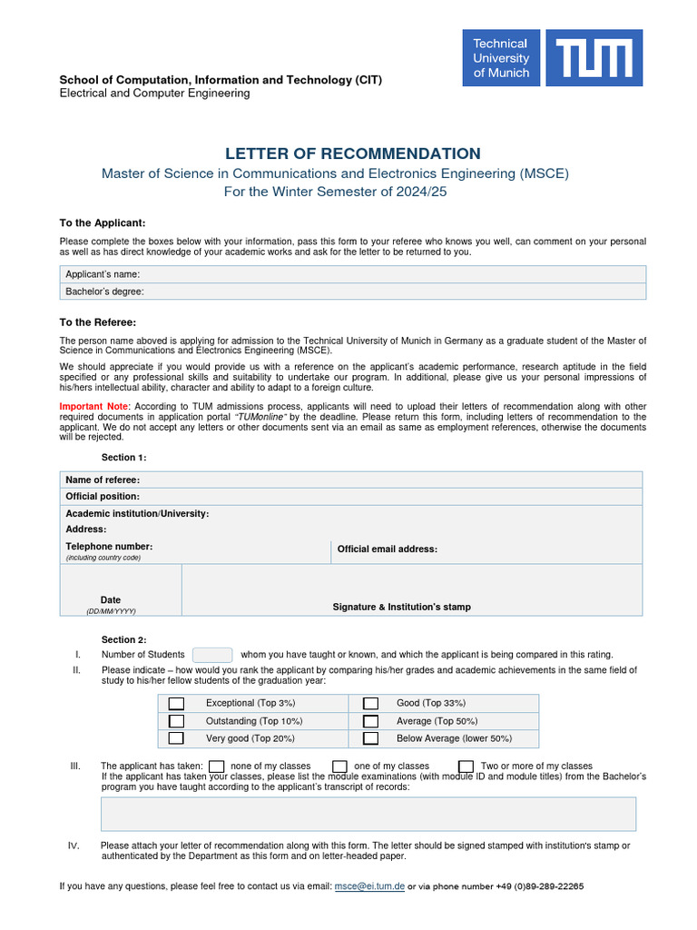 MSCE Recommendation Letter Template | PDF | Engineering