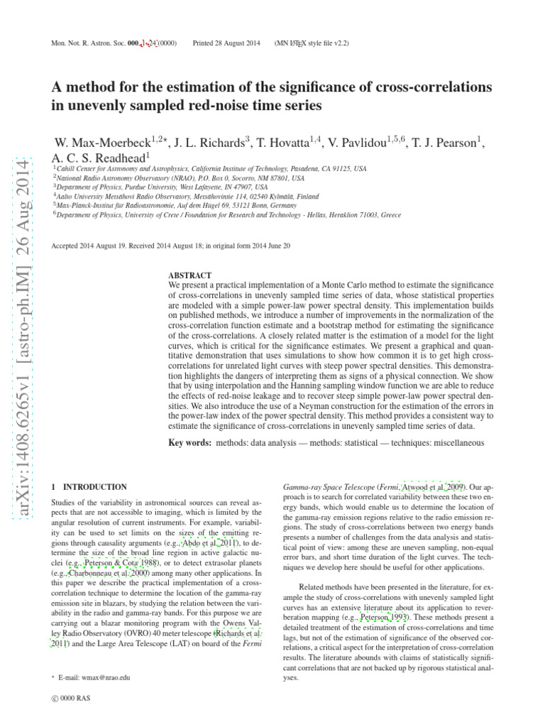 A Method For The Estimation Of The Significance Of Cross Correlations Pdf Spectral Density