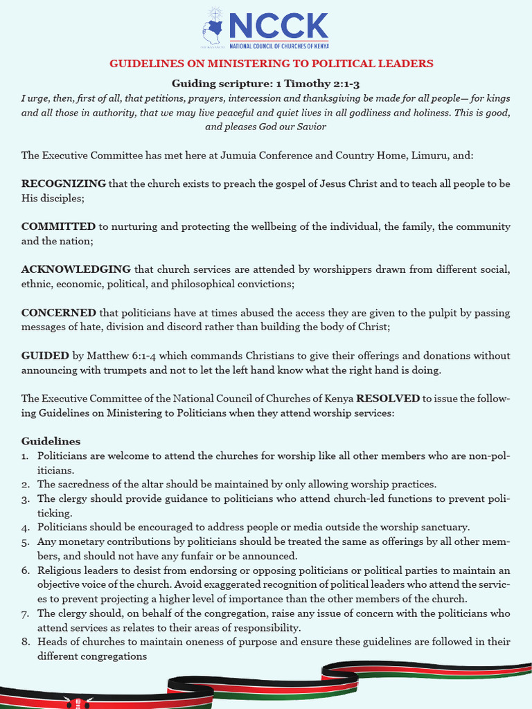 NCCK Guidelines On Ministering To Political Leaders | PDF | Abrahamic Religions | Christian ...
