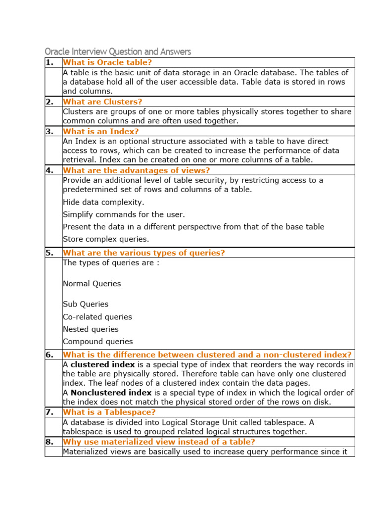 Interview Q | PDF | Database Index | Databases