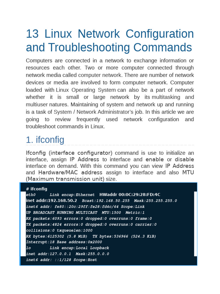 13 Linux Network Configuration and Troubleshooting Commands | PDF | Computer Architecture ...