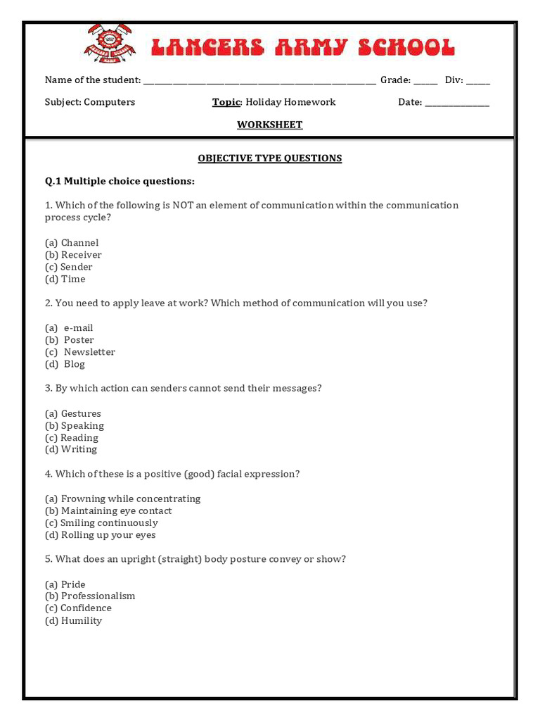 Class X Computer Holiday Homework | PDF | Communication | Grammar