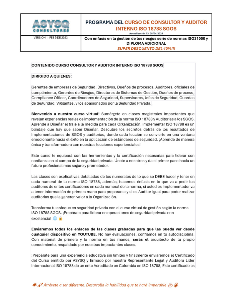 Contenido Curso Auditor Iso 18788 V13 | PDF | Planificación ...