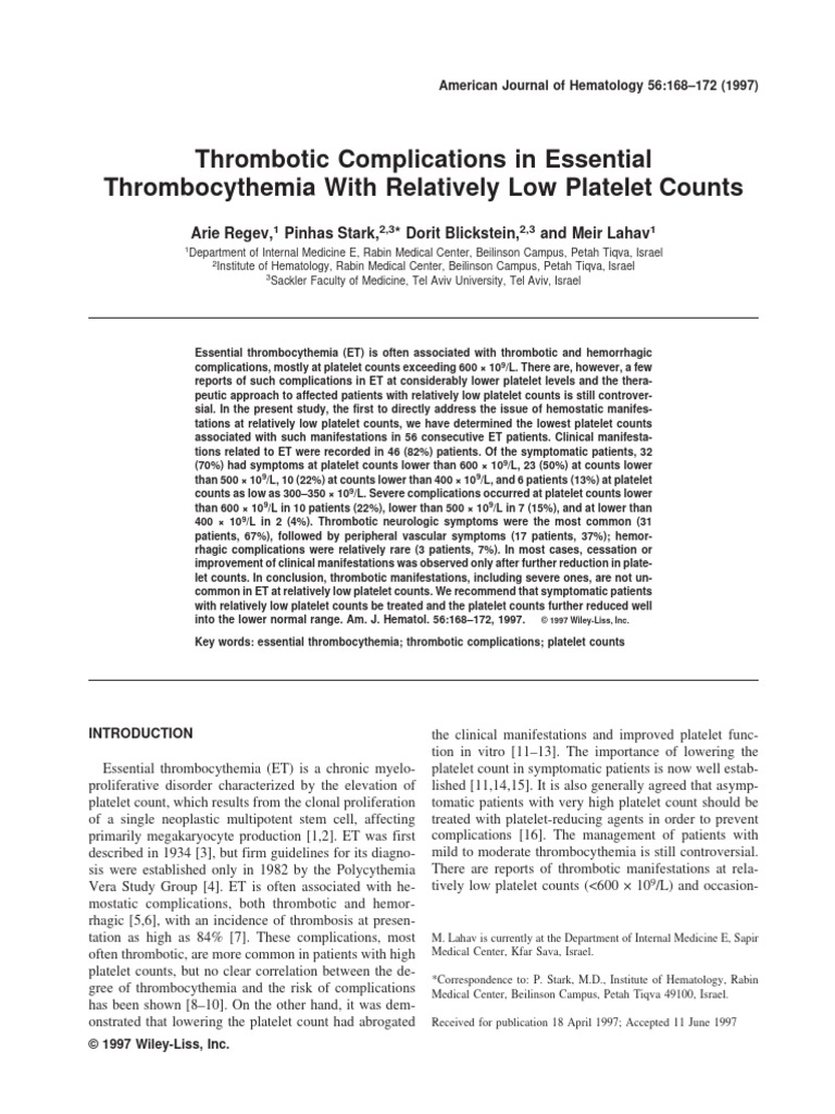 American J Hematol - 1998 - Regev - Thrombotic Complications in ...