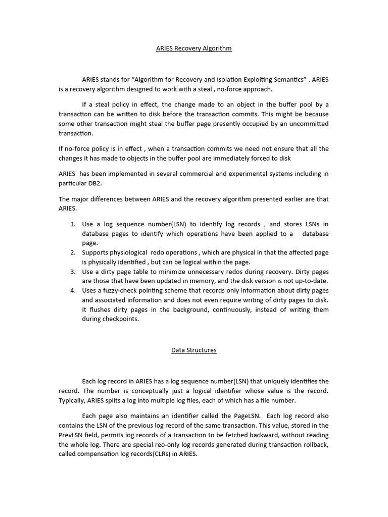 ARIES Recovery Algorithm | PDF | Data Management | Computer Data