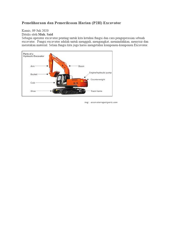 P2H Excavator: Komponen dan Prosedur | PDF | Bisnis