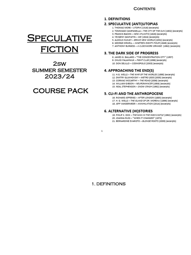 Speculative Fiction - Coursepack 2024 | PDF | Science Fiction | Science