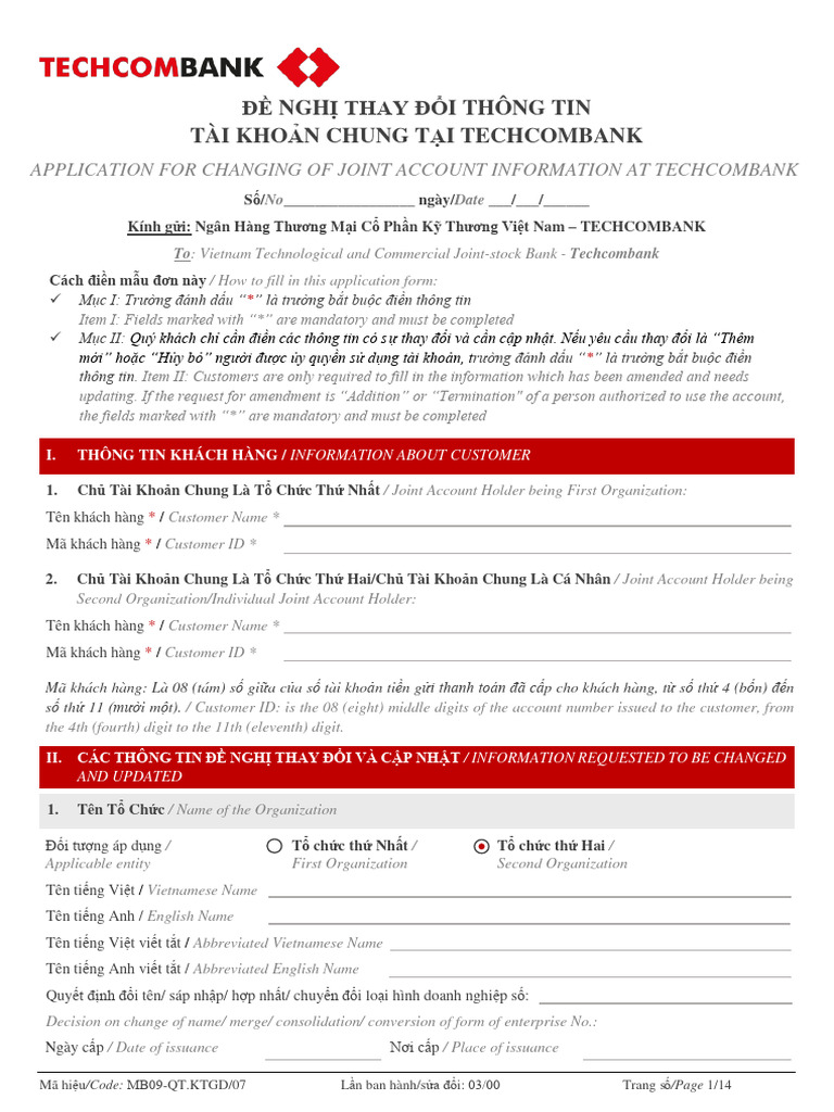 MB 09 de Nghi Thay Doi Thong Tin TKTT Chung Song Ngu cg0b0 PDF D9e7718915 | PDF