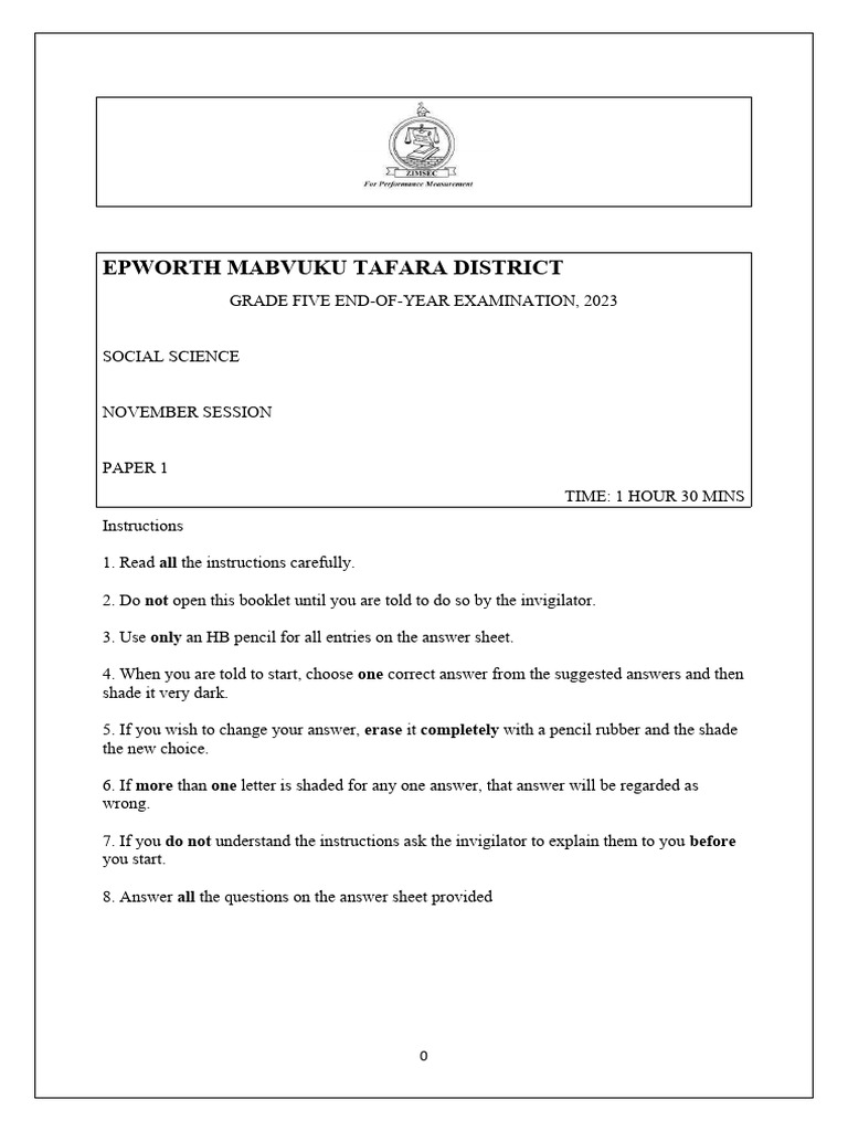 Grade 5 Paper 1 Social Science | PDF