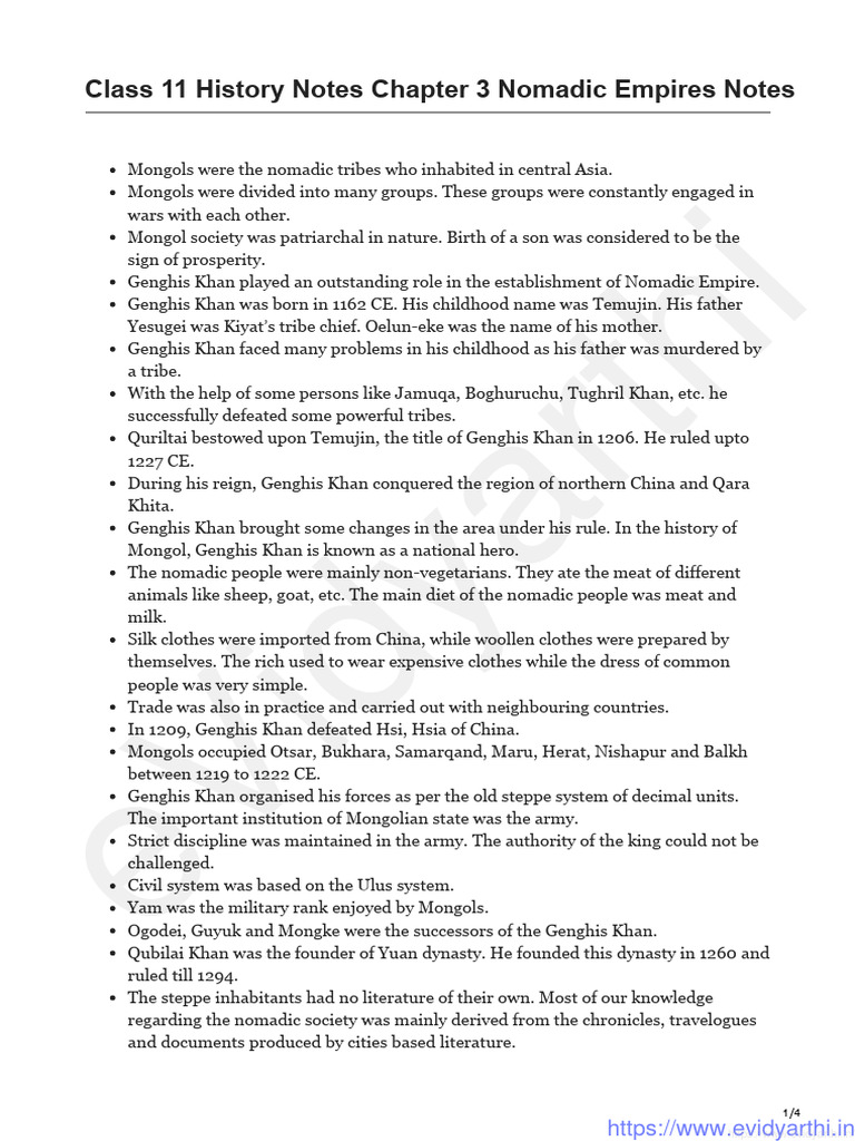 Notes Class 11 History Chapter 3 | PDF | Mongol Empire | Genghis Khan