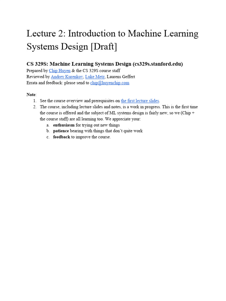 cs329s 02 Note Intro ML Sys Design | PDF | Machine Learning | Mathematical Optimization