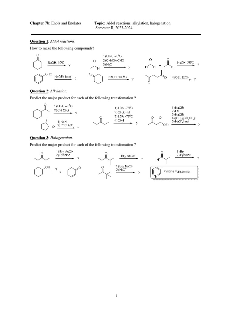 Ly Bui Thi Khanh - SC Assignment Chapter 7b Aldol, Alkylation, Halogenation | PDF | Home ...