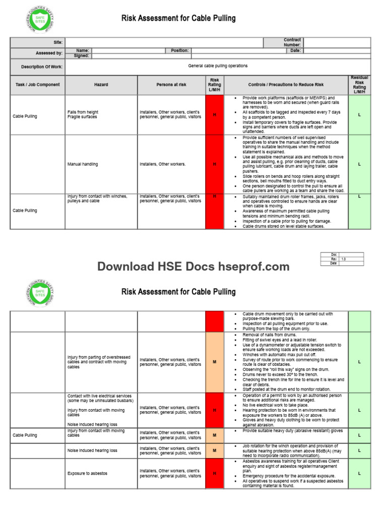 Risk Assessment for Cable Pulling | PDF | Hazards | Risk