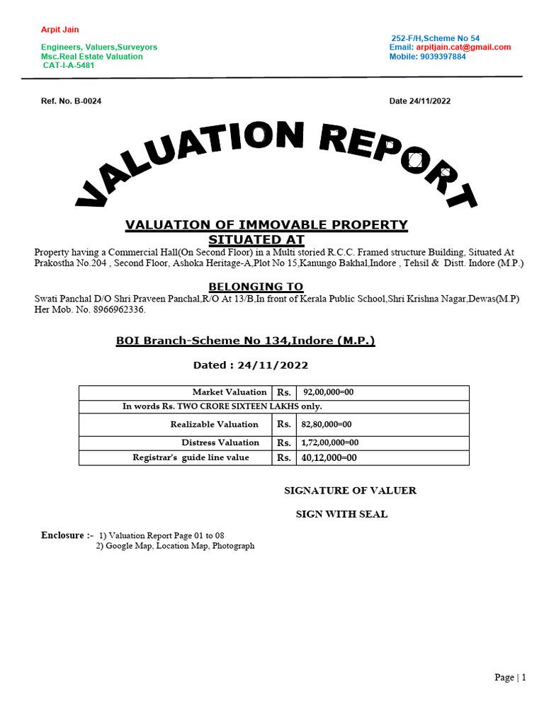 Swati Panchal Valuation Report | PDF | Real Estate Appraisal