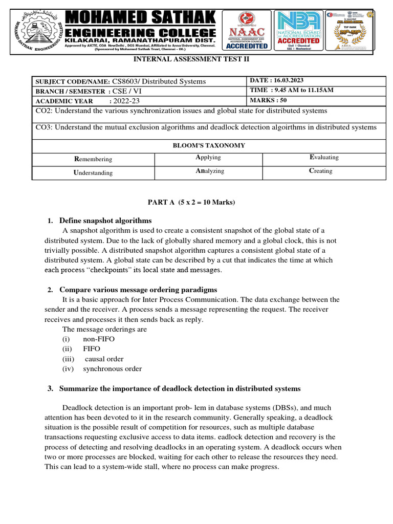 DS IAT 2 Answer Key | PDF | Distributed Computing | Process (Computing)