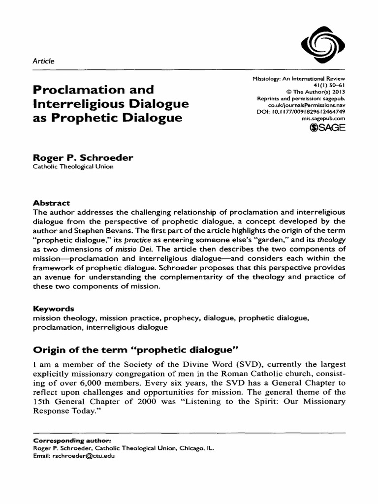 Proclamation and Interreligious Dialogue As Prophetic Dialogue | PDF ...