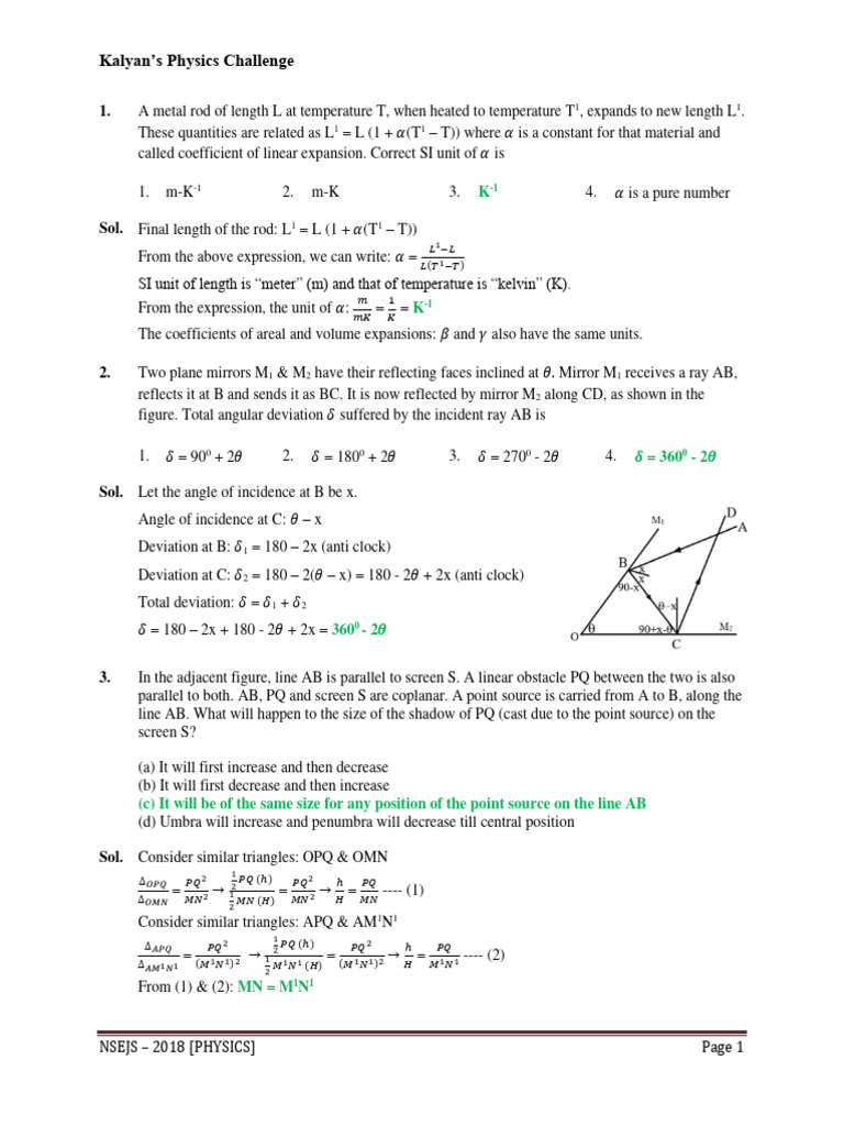 Nsejs 2018 SOLUtION | PDF | Metrology | Quantity