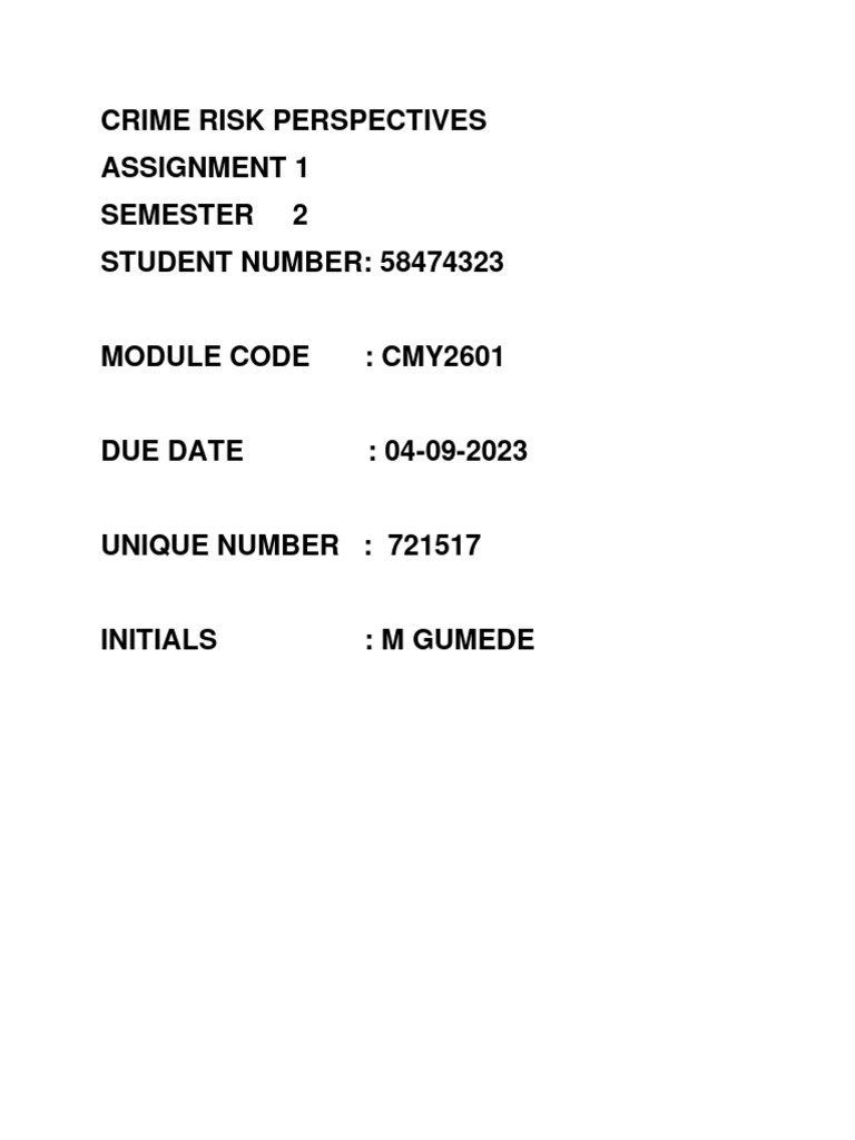 CMY2601 Assignment 1 Semester 2 | PDF | Poverty | Poverty & Homelessness