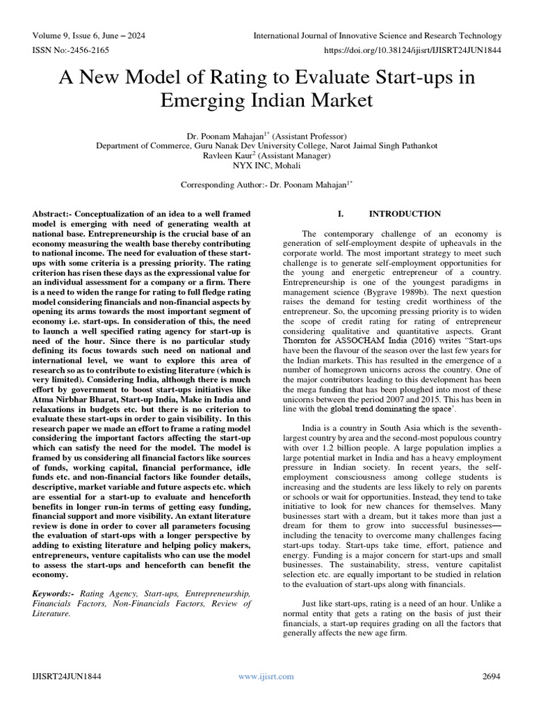 A New Model of Rating To Evaluate Start-Ups in Emerging Indian Market | PDF | Startup Company ...