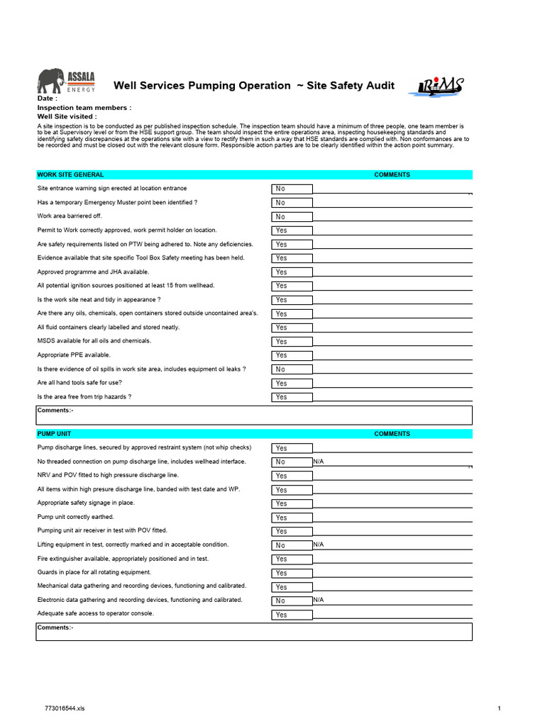 Site Safety Audit - Pumping Operation | PDF | Pump | Leak