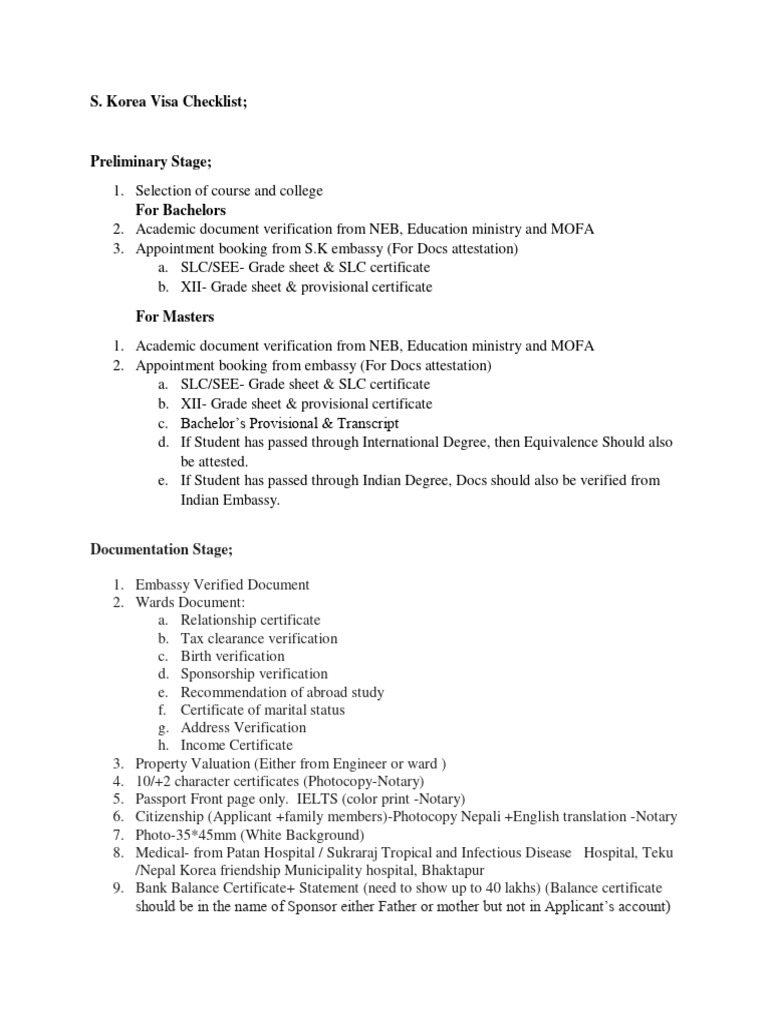 South Korea-Student Visa Checklist | PDF | Travel Visa | Government And ...